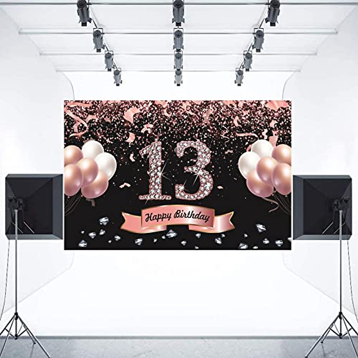 Trgowaul Happy 13th Birthday Decorations for Girls - Rose Gold 13th Birthday Backdrop Banner， Official Teenager Birthday Party Suppiles Photography Background，Thirteenth Year Old Birthday Decorations