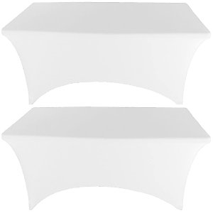 Gowinex 2 Pack 6FT White Spandex Tablecloth Stretch Fitted Table Cover for Rectangular Table Event, Wedding, Banquet and Parties