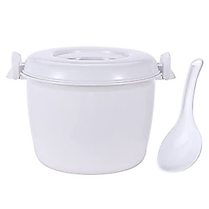 FEESHOW Food Grade Portable Microwave Rice Cooker with Rice Paddle White Medium