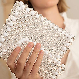 YIFEI Women Transparent Beaded Acrylic Shoulderbag Evening Handmade Bags (Clear)
