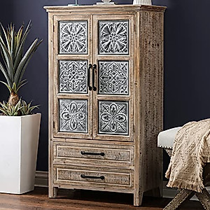 Farmhouse Wood and Metal 2-Drawer 2-Door Storage Cabinet 48.03" H X 26.77" W 15.35" D Brown Grey MDF Weathered