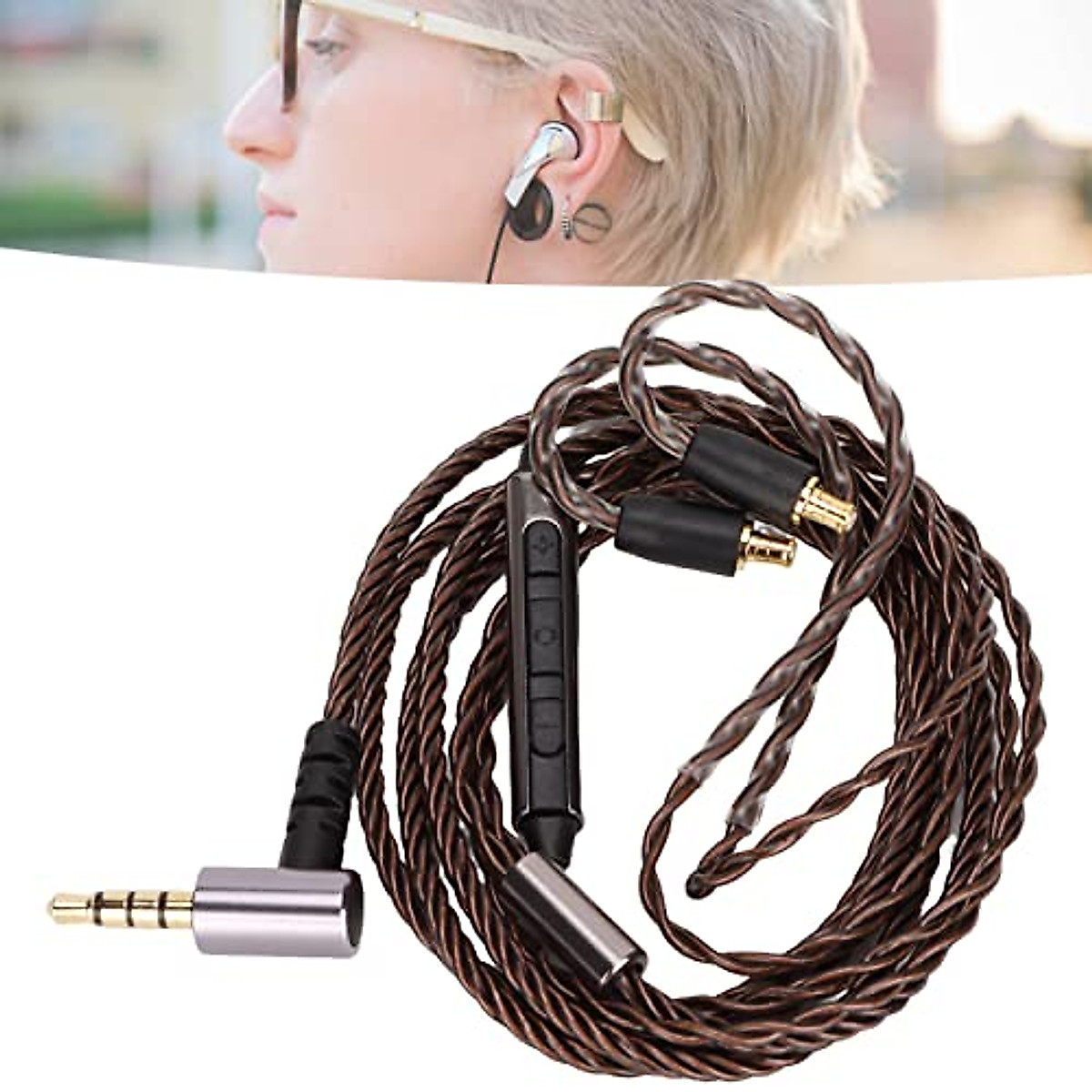 Hozee Replacement Headphone Cable, 3.5mm/A2DC Plug Headphone Upgrade Cord Ear Hanging Design with Mic Wire Control for LS200 for E50