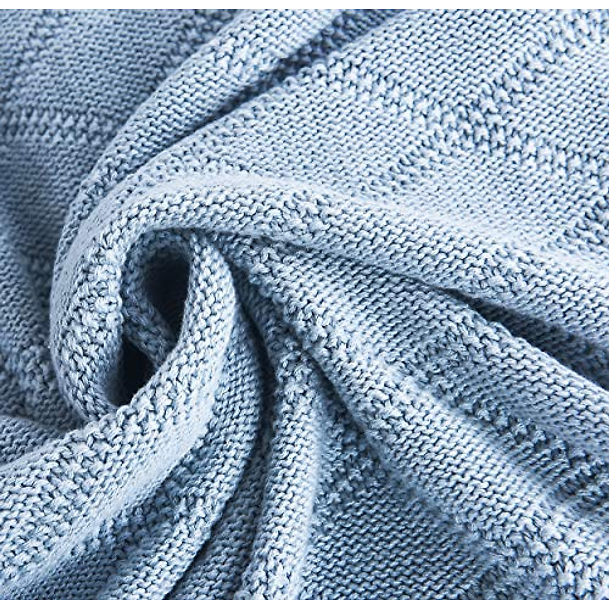 JSHANMEI Cable Knit Throw Blanket for Sofa Chair Couch Picnic Camping Beach Home Decorative Indoor Outdoor Knitted Blanket Blue