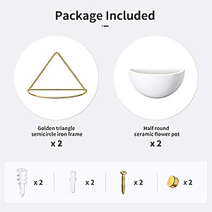 Mkono Ceramic Hanging Planter Geometric Wall Decor, Set of 2 Modern Wall Planter with Metal Plant Hanger Wall Mounted Plant Pot for Succulent Air Plant Herb Faux Plant Indoor Home Garden Decor, Gold