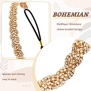 Barode Braided Rhinestones Headband Multicolors Crystal Hairbands Sparkle Head Chain Jewelry Set for Women