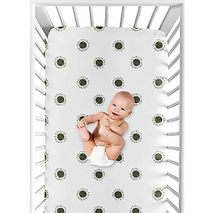 Sweet Jojo Designs White and Hunter Green Boho Sun Boy or Girl Fitted Crib Sheet Baby Toddler Bed Nursery - Bohemian Celestial Sky Desert Sunshine Outdoors Nature Gender Neutral, Crib Size