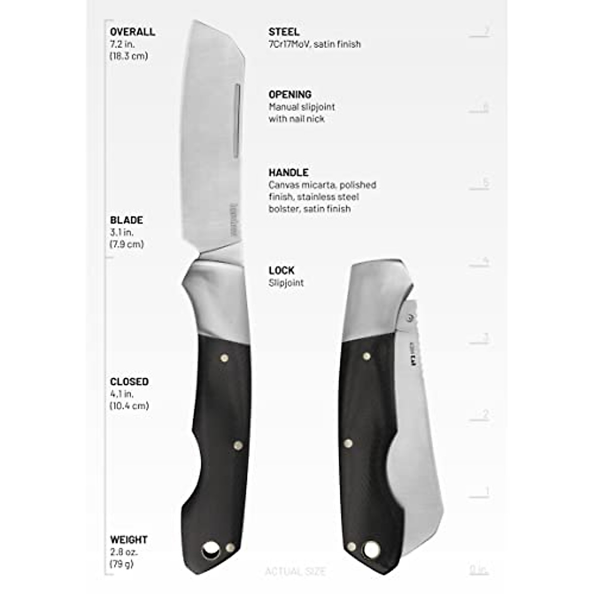 Kershaw Parley Manual Folding Pocket Knife with Cleaver Style Blade, Slipjoint Design with Nail Nick, 3.1 inch Blade and Micarta Handle, Black