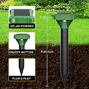 Solar Powered Mole Repellent Gopher Repeller Vole Deterrent for Underground Animals Vibration Stakes Repel Armadillo Groundhog Snake Outdoor Use for Patio Yard Garden Lawn 4 Pack