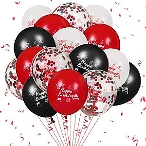 16 Pcs Red Black Confetti Latex Balloons, 12 Inch Red Black and White Happy Birthday Decoration Balloons for Red Black Themed Men Women Birthday Wedding Anniversary Graduation New Year Party Supplies