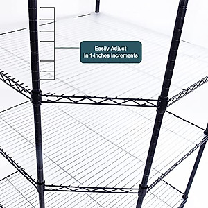 Ymlpre Corner Wire Shelf Adjustable Metal Shelving Unit 6 Shelf Storage Shelves with Wheels Wire Rackfor Kitchen, Bathroom, Laundry, Pantry, Close, 26.77" D x 26.77" W x 72.83" H, Black 6-Tier