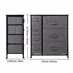 GOODSILO 7 Drawer Organizer Fabric Drawers, Chest Closet Double Dresser Combined with Large & Small Drawer Storage, Metal Frame & Wooden Tabletop for Home, Bedroom, Hallway, Kids Room [Grey]