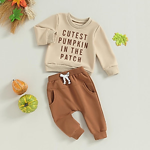 FYBITBO Toddler Baby Boys Halloween Outfits Cutest Long Sleeve Sweatshirt Shirt Top and Pants Fall Winter Halloween Clothes Set (Cutest Pumpkin in the Patch Outfit, 2T-3T)