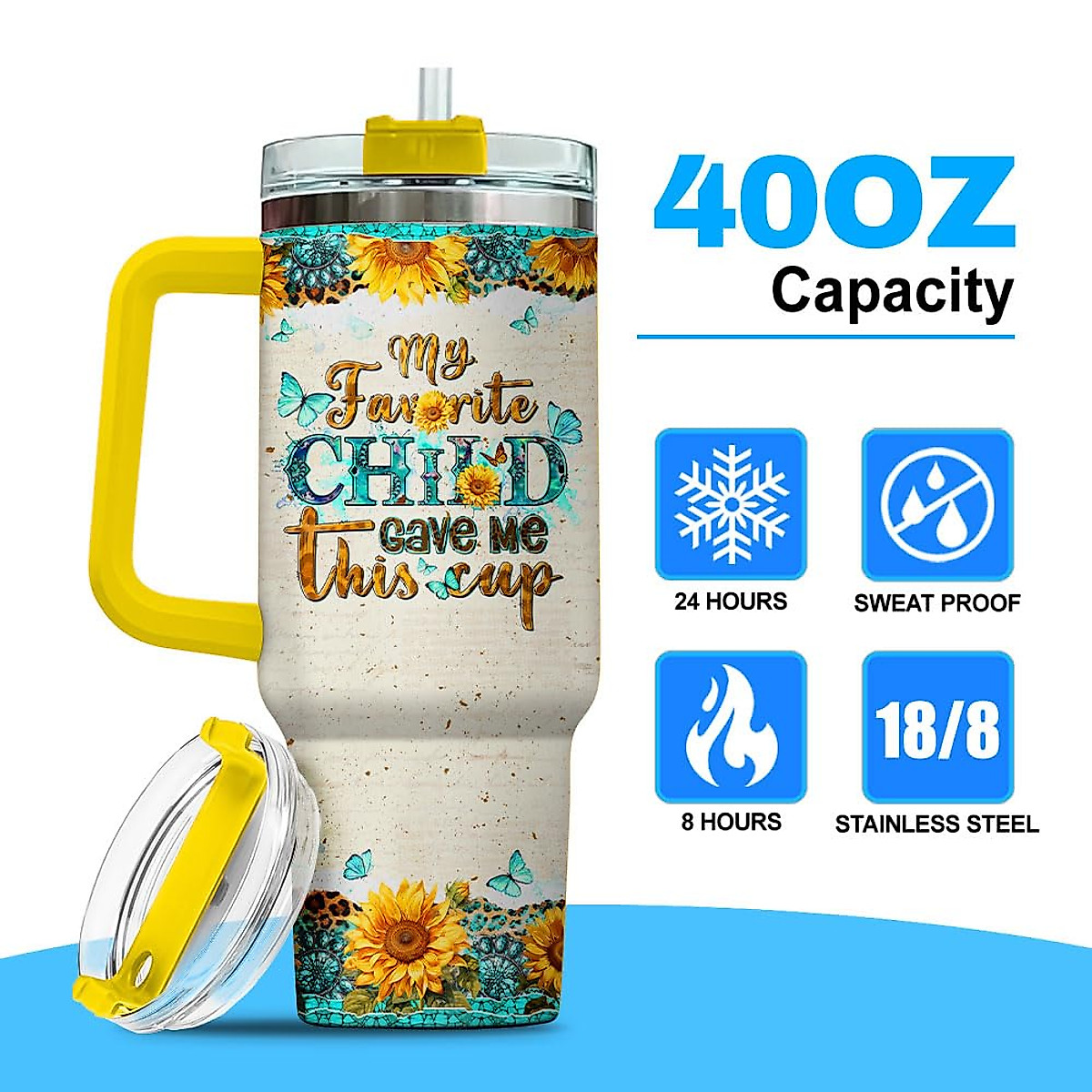 99OWL Modern Day Handle Cups Be Butterfly Mommy To Funny Simple Cup Women Mothers Print For, Mom Gifts, Tumbler 40 Oz With Handle Lid And Straw, Mom Gemstone Sunflower Leopard
