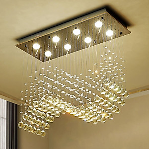 Saint Mossi 8-Lights Modern K9 Crystal Chandelier Light Fixture, Perfect Raindrop Chandelier for Bedroom,Living Room,Dining Room, L30 x W12 x H26, Clear Crystal & Chrome Canopy