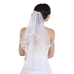 SAMKY Elegant 1T 1 Tier Ribbon Cascade Waterfall Veil - White Short Shoulder Length 20" V604