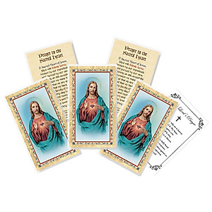 Sacred Heart Cards - with The Lord's Prayer Card - 5 Laminated Sacred Heart Prayer Card for Daily Praying - Catholic Gold Stamped Holy Cards Set, 6 Items