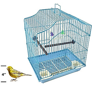 EDMBG Blue 14-inch Small Parakeet Wire Bird Cage for Budgie Parakeets Finches Canaries Lovebirds Small Quaker Parrots Cockatiels Green Cheek Conure Perfect Bird Travel Cage and Hanging Bird House