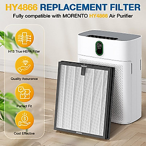 2 Pack HY4866 Replacement Filters for MORENTO/WESTHEY HY4866 Air Purifier and YIOU M1 Air Purifier, 3-in-1 H13 True HEPA Filter High-Efficiency Activated Carbon Filter (Includes 4 Pack Pre-filter)