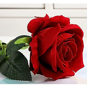 HENJADE Single Flannel Rose Flower Day Wedding Guide Flower Hotel Decoration Flower Artificial Flower Artificial Silk Flower (Brilliant Red )