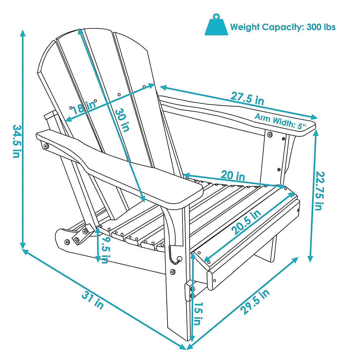 Sunnydaze Folding All-Weather Adirondack Chair - for Patio or Yard - 300-Pound Capacity - 34.5-Inch - Green