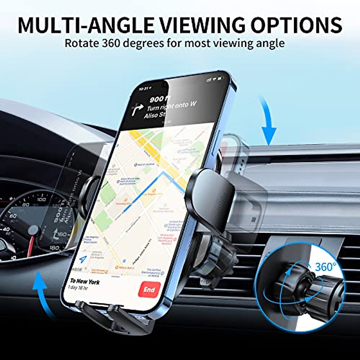 APPS2Car Car Phone Holder Mount, Vent Phone Mount for Car, Air Vent Cell Phone Holder for Car with Adjustable Phone Vent Clip Compatible with iPhone, Samsung, Big Cellphone & Thick Case Friendly