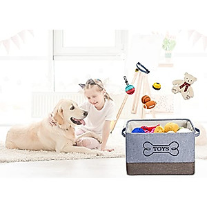 Geyecete Dog Toys Storage Bins Canvas Stitching pet Baskets,with Outside handle handle,Organizer Storage Basket for Sorting Toys, Clothes and Books-Blue/Khaki