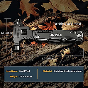 HANSHI Adjustable Wrench Multitool Hammer for Survival,16 in 1 Multitools Pliers with Nylon Sheath,Pocket Knife Multi Screwdriver Tool All in One Camping Accessories for Stocking Stuffers for Men