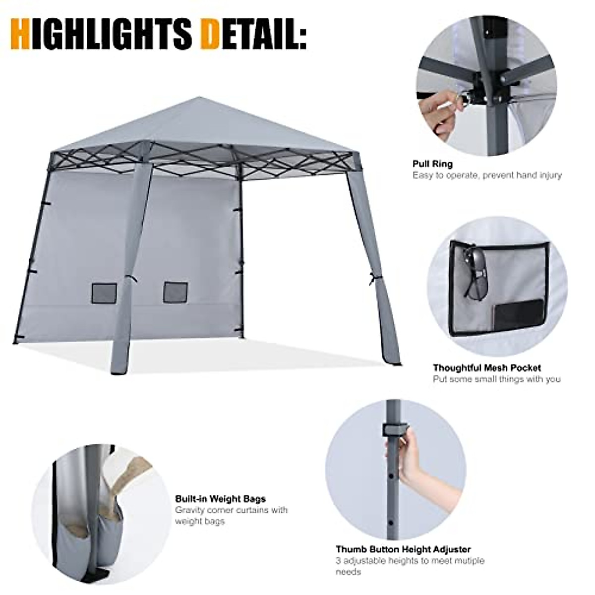 COOSHADE Compact Lightweight Backpack Canopy Sun Protection Pop-Up Shelter Slant Leg Beach Tent 8 x 8 ft Base / 6 x 6 ft Top(Grey)