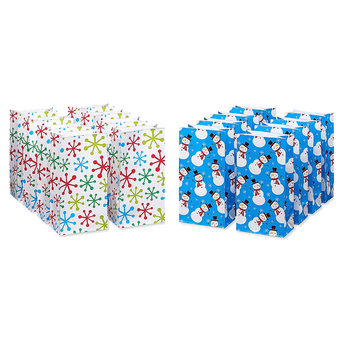 American Greetings 10.375'' Christmas Goodie Bags, Snowman and Snowflakes (16 Bags)