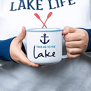Pavilion Gift Company Large 17 Oz Stoneware Coffee Cup Mug Take Me To The Lake, Blue