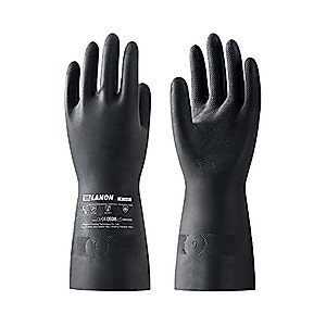 LANON Rubber Chemical Resistant Gloves, Reusable Heavy-duty Safety Work Gloves, Acid & Alkali Protection, Non-Slip, Large