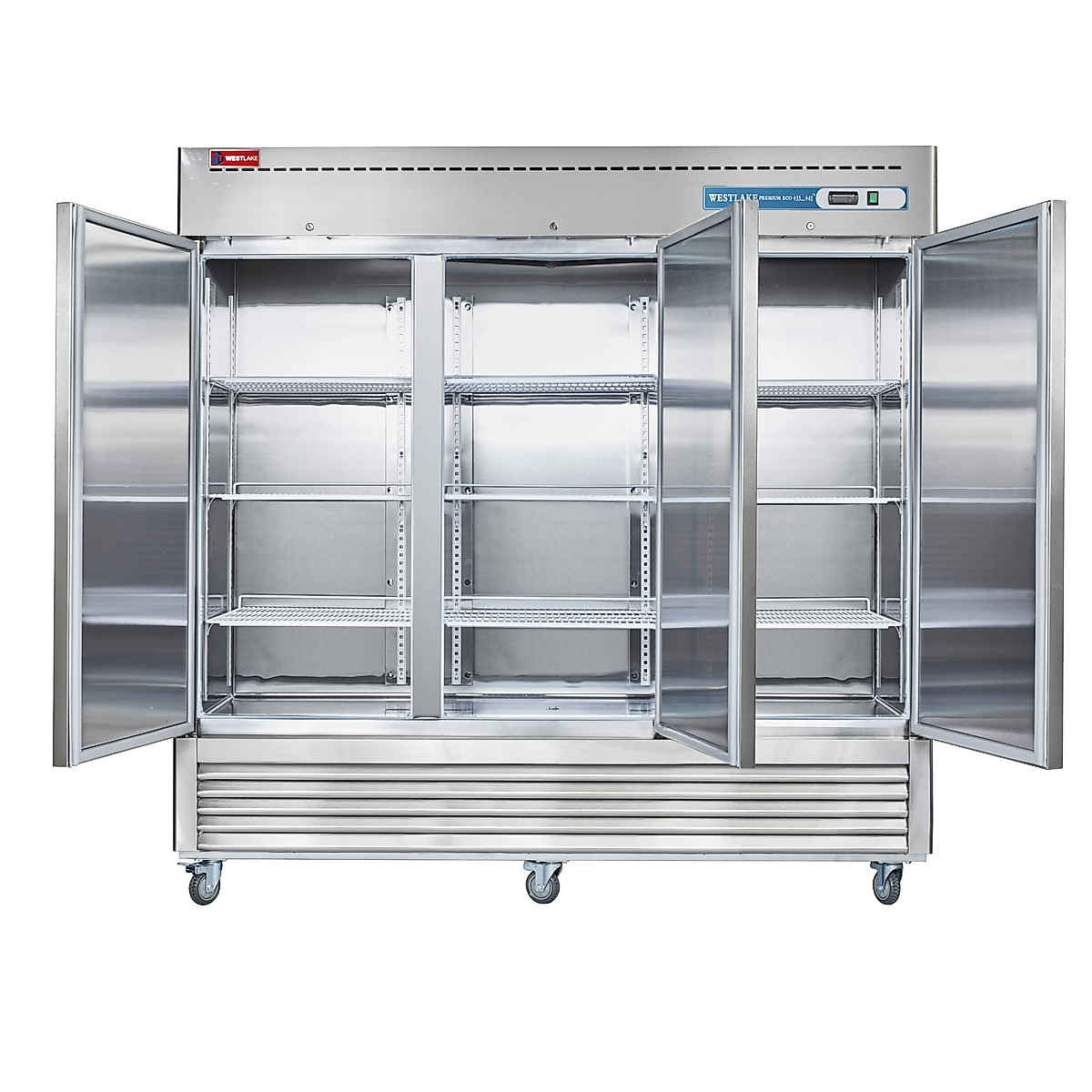 WESTLAKE 82" W Commercial Refrigerator 3 door 3 Section Stainless Steel Reach in Solid door Upright Fan Cooling 72 Cu.ft Cooler for Restuarant, Bar, Shop, etc