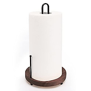 Lorbro Paper Towel Holder, Farmhouse Paper Towel Holder with Heavy Duty Wood Base, Countertop Paper Towel Holder Stand for Kitchen Decor Dining Table Home Brown