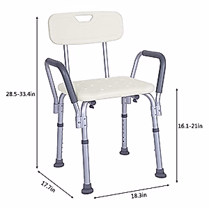 Winado Medical Shower Chair Bath Seat with Padded Armrests & Backrest & Adjustable Legs, Supports up to 450 lbs, Bathtub Safety and Support, White