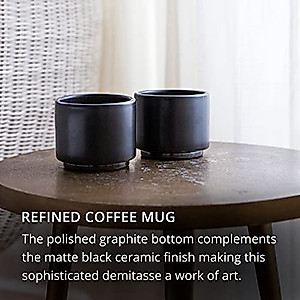 Fellow Monty Milk Art Espresso Cups - Small Double Wall Ceramic Demitasse, Matte Black with Graphite Base, 3 oz Cup (Set of 2)