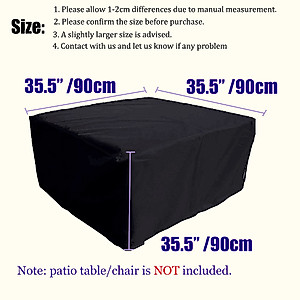 J&C Patio Furniture Cover, Outdoor Square Patio Furniture Set Covers Furniture Table Cover, Black Durable Waterproof Dust Proof Protection Covers for Garden Lawn Furniture Sets (35.5x35.in-420D)