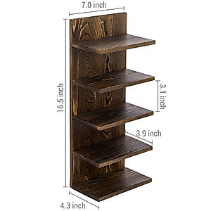 MyGift 5 Tier Rustic Burnt Solid Wood Sunglasses Holder Rack, Wall Mounted Eye Glasses Shelf or Tabletop Display Stand, Retail Eyewear Showcase Storage Organizer