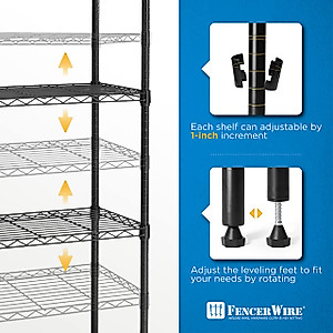 Fencer Wire 3/4/5-Tier Adjustable Height Wire Shelving Unit, Garage Shelving Storage Organizer, Wire Rack Shelving, Metal Steel Storage Shelves, Utility Storage Shelf with Leveling Feet, Black