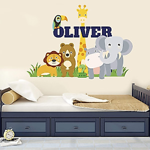 waldo Custom Name Jungle Animals - Baby Boy Girl Wall Decal - Animals Wall Decor - WD30. Zoo Theme Wall Decal Removable Nursery Wall Decal for Kids Room - Animals Name Sticker
