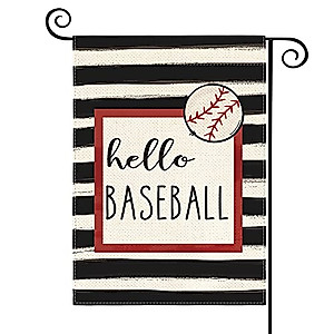 AVOIN Watercolor Stripes Hello Baseball Garden Flag Vertical Double Sided, Sports Holiday Yard Outdoor Decoration 12.5 x 18 Inch