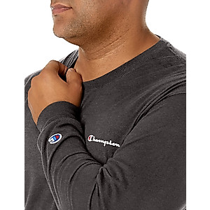 Champion Men's Classic Long Sleeve Tee, Granite Heather Small Script, Medium