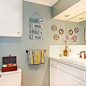 SAC SMARTEN ARTS Bathroom Wall Decor Rustic Bathroom Wall Art Funny Bathroom Wall Hanging Sign - Wash Brush Floss Flush - 4 Pieces Wood Bathroom Decorations for Wall 13.8 x 4 inch