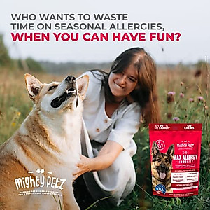 Mighty Petz MAX Dog Allergy Relief Chews - Itch Free Skin - Immune Supplement with Omega 3 Fish Oil + Probiotics + Colostrum. Skin & Coat Health + Digestion.120 Dog Allergy Chews for Pets