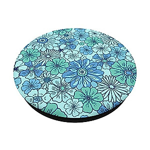 Retro Groovy Flower Floral Hippie 60s 70s Aesthetic Blue PopSockets Swappable PopGrip