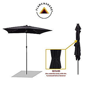 FLAME&SHADE 6.5 x 10 ft Rectangular Solar Powered Outdoor Market Patio Table Umbrella with LED Lights and Tilt, Black