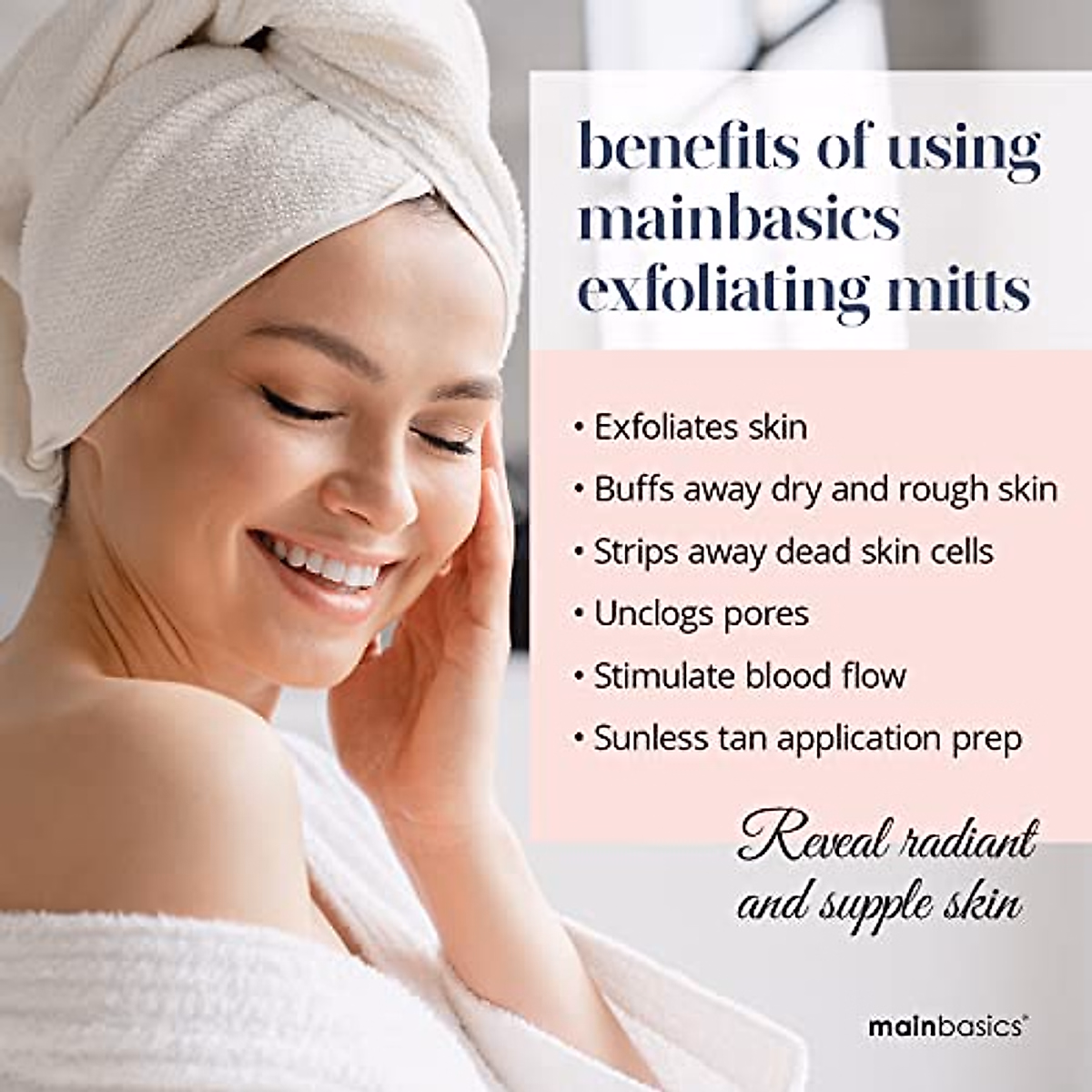 MainBasics Korean Exfoliating Mitts - Dead Skin Remover - Body Exfoliator Scrubber - Deep Exfoliating Gloves for Soft Skin - 100% Viscose Fiber (1 Pair, Black)