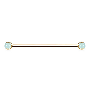 Industrial Bar 14G Industrial Earrings Surgical Steel Industrial Barbell Gold with Green Imitation Jade Industrial Piercing Jewelry Industrial Bar Piercing Body Piercing Jewelry 1 1/2 Inch 38mm