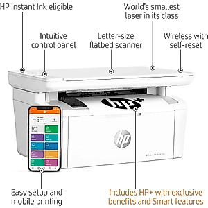 HP Laserjet MFP M140we Wireless All-in-One Monochrome Laser Printer and Bonus 6 Months Instant Ink, White - Print Copy Scan - 21 ppm, 600 x 600 dpi, 8.5 x 14, Cbmou Printer_Cable