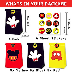 Einponny 24Pcs Mouse Party Bags with Stickers Gift Paper Bags Party Supplies Favors Cookie Chocolate Candy Snack Bags For Birthday Party Decoration Supplies