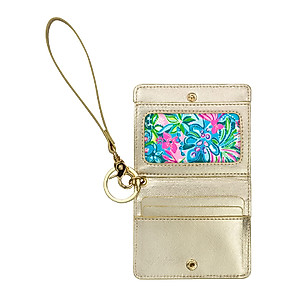 Lilly Pulitzer Snap ID Card Case, Cute Blue Keychain Wallet, Slim Credit Card Holder with Wristlet Strap, Golden Hour